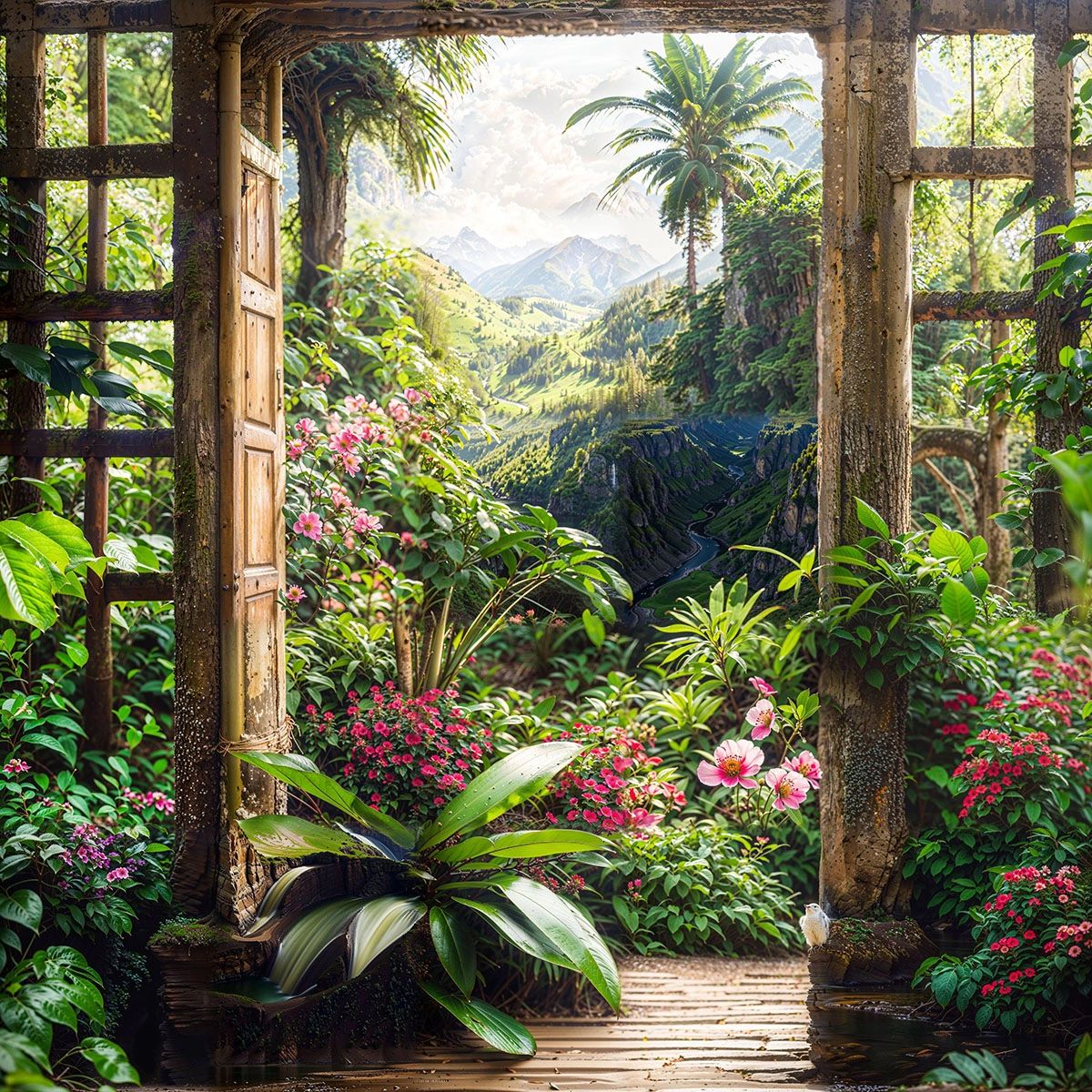 Tropical Window View Wall Hanging Tapestries 3D Garden Murals Tapestry ...