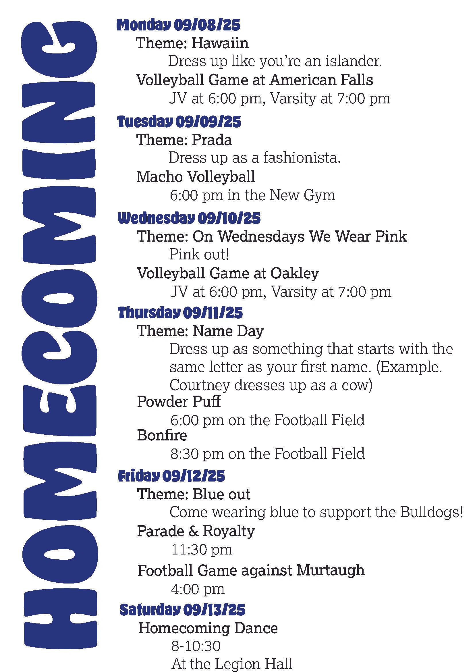 Homecoming 2025 Schedule