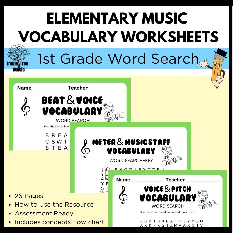 1st Grade Elementary Music Vocabulary Activities Word Search