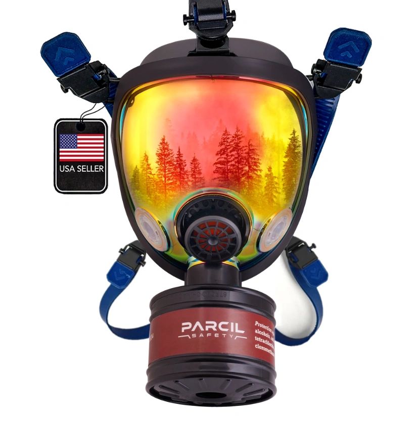 PARCIL SAFETY INFERNO RED MIRRORED FULL FACE RESPIRATOR GAS MASK with ...
