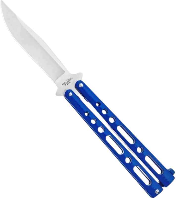 BENCHMARK Balisong Blue Butterfly Knife - Satin Plain