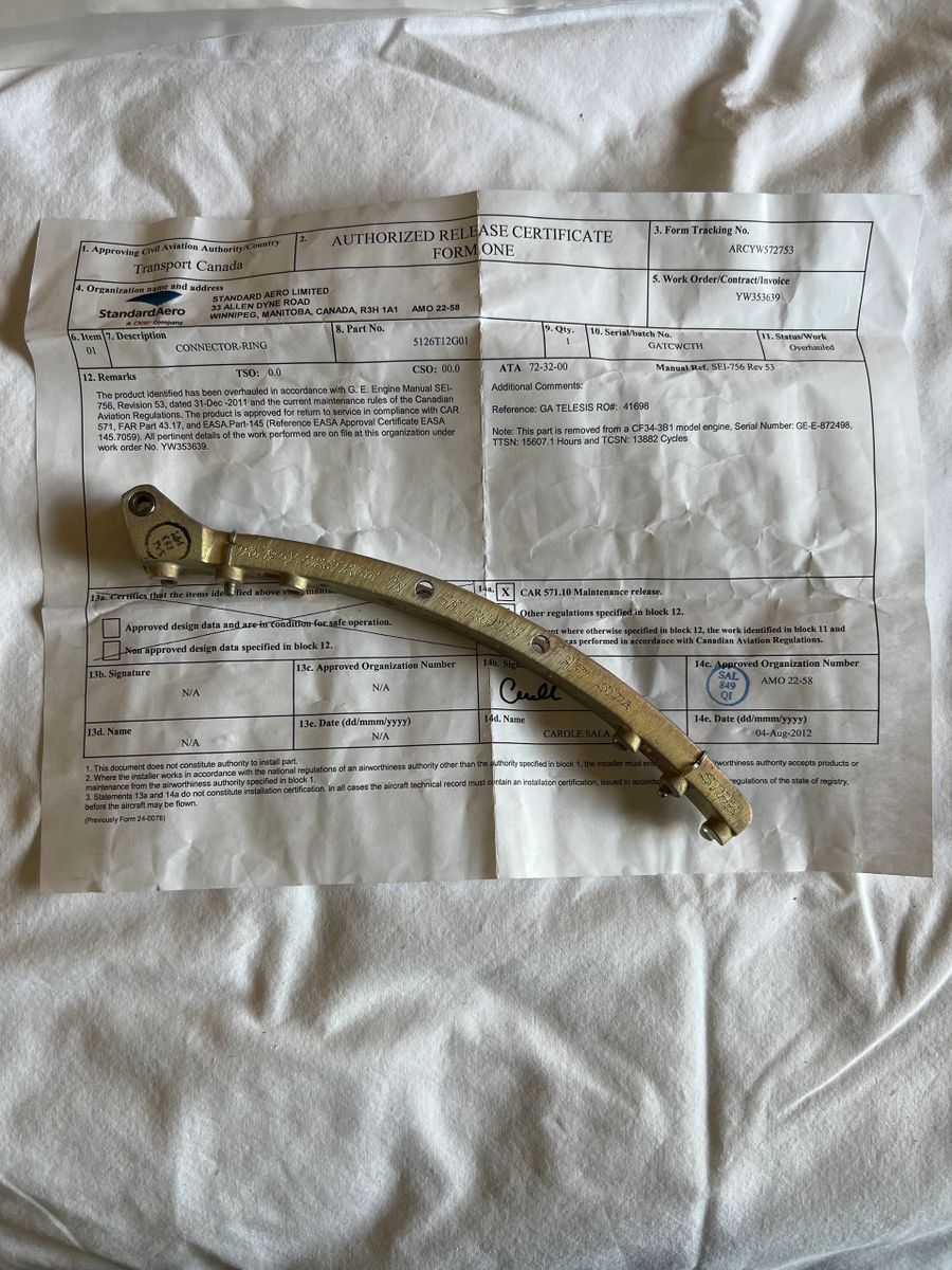 5126T12G01 Connector overhauled with Transport Canada form One