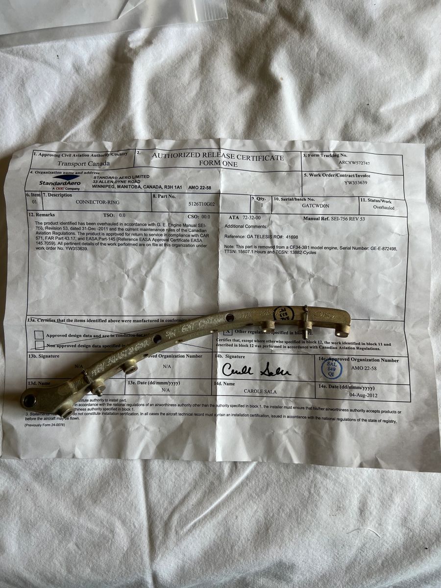 5126T10G02 Connector overhauled with Transport Canada Form One
