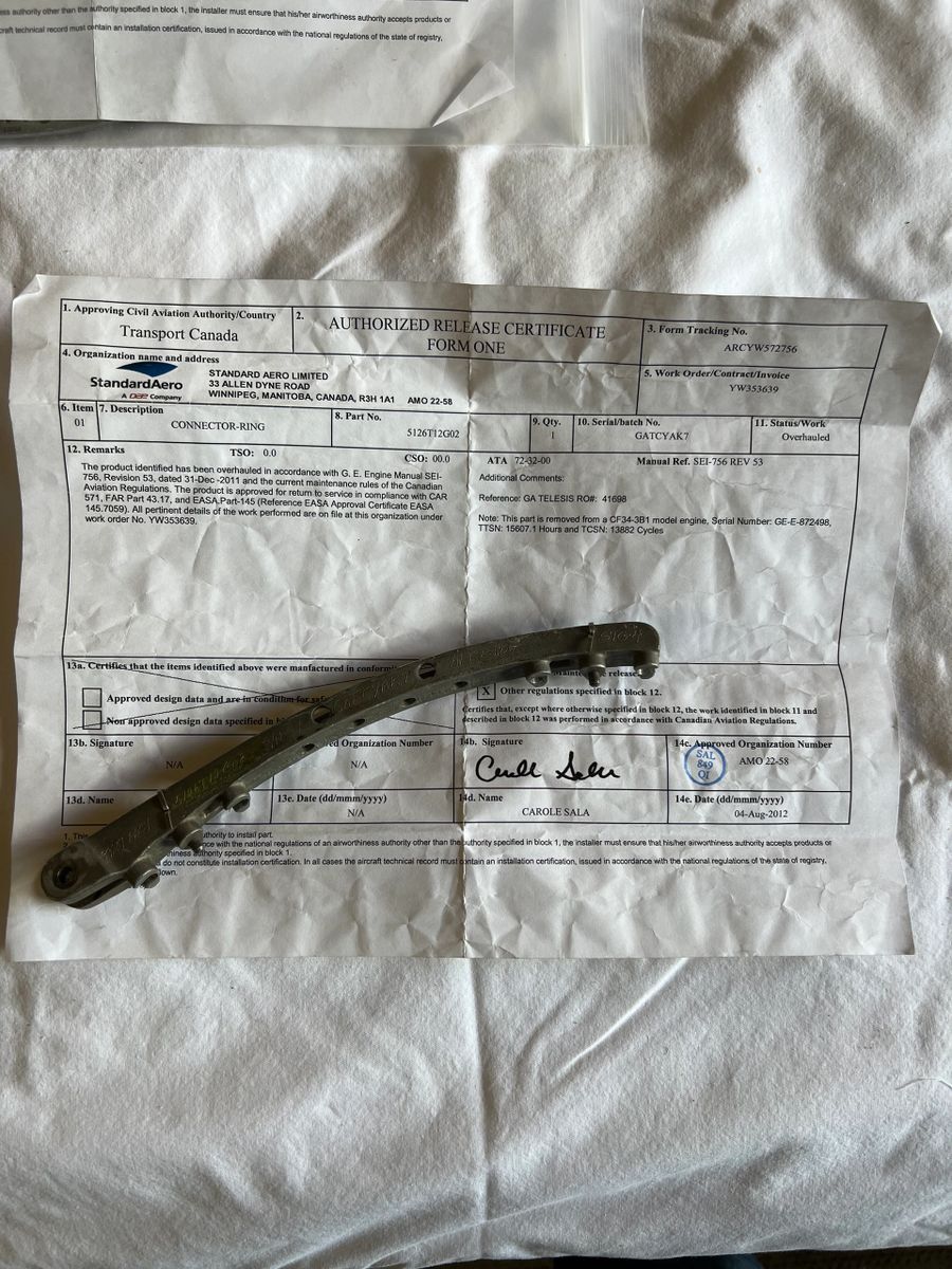 5126T12G02 Connector overhauled with Transport Canada Form One