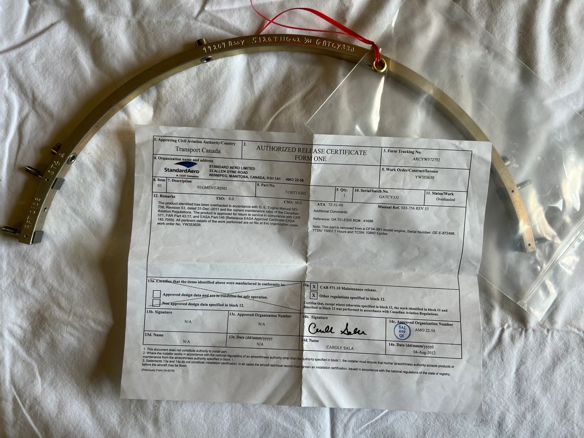 5126T11G02 Segment ring overhauled with Transport Canada Form One