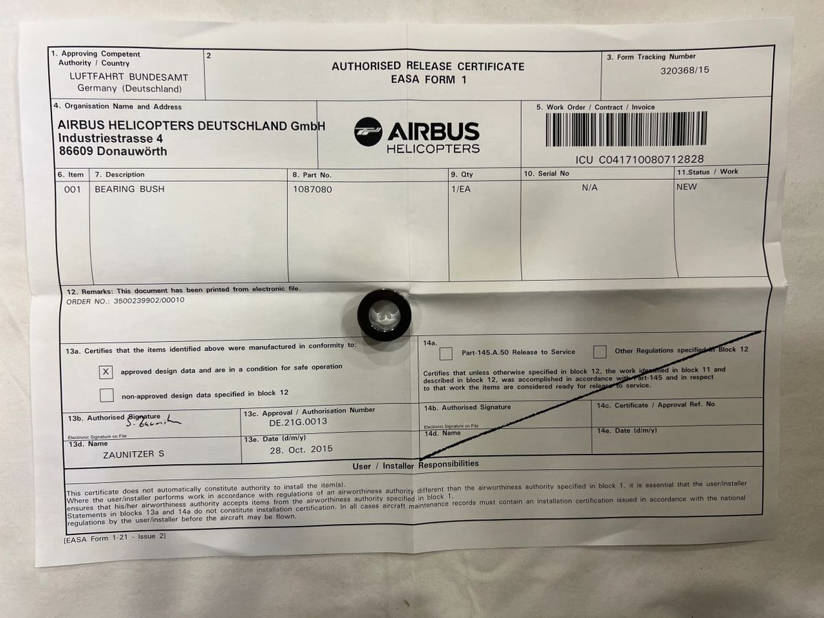 1087080 Bearing bush new with EASA Form 1