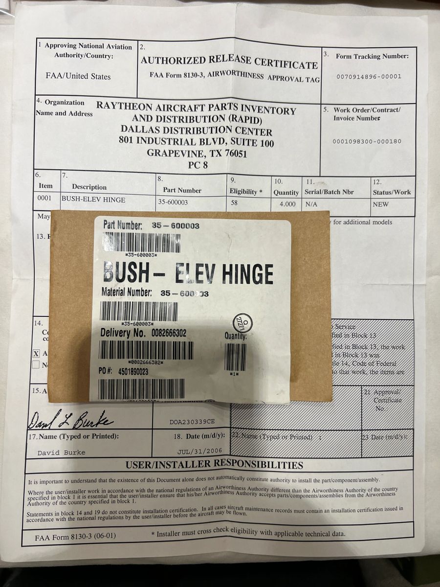 35-600003 Bush elevator hinge new with 8130