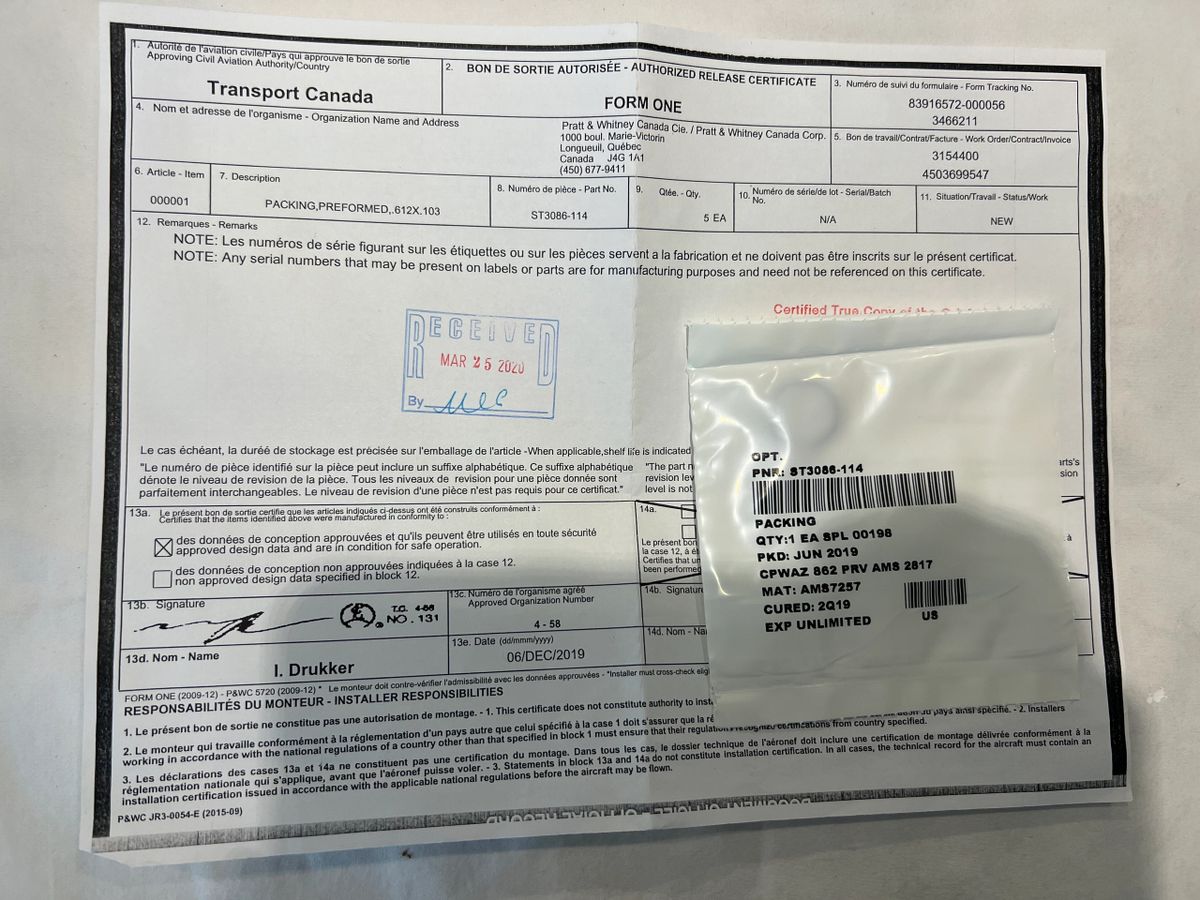 ST3086-114 Packing new with Transport Canada Form 1
