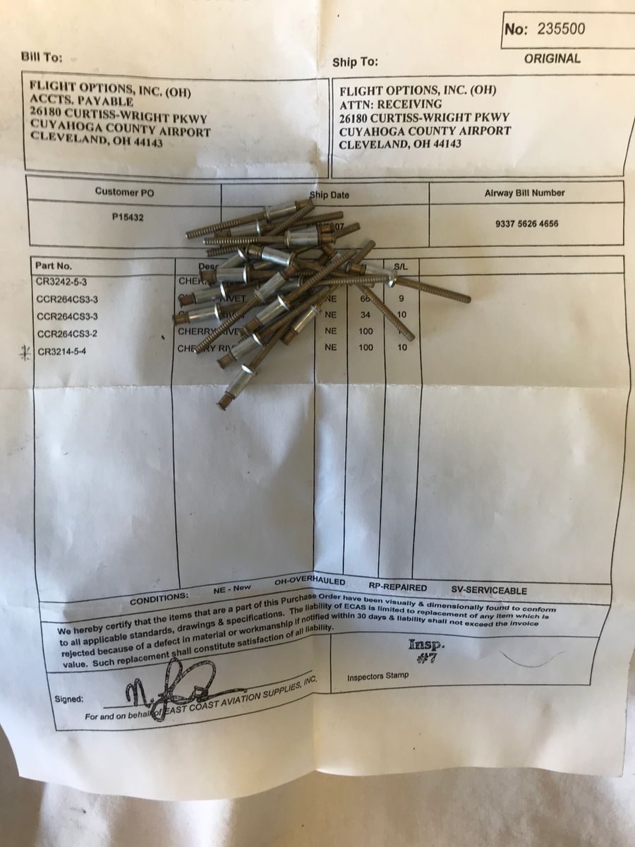 CR3214-5-4 New rivets with certificate of conformance, includes 20