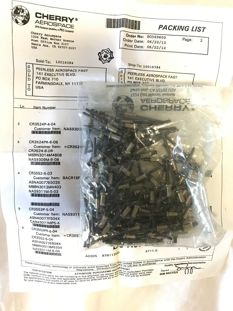 CR3552P5-4 new rivet with material certification, includes 100