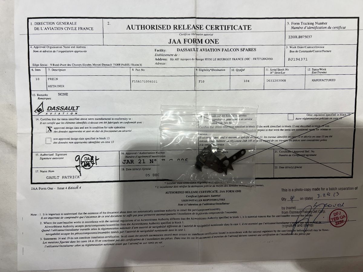 F10A171006001 Lock new with JAA Form One, includes 4