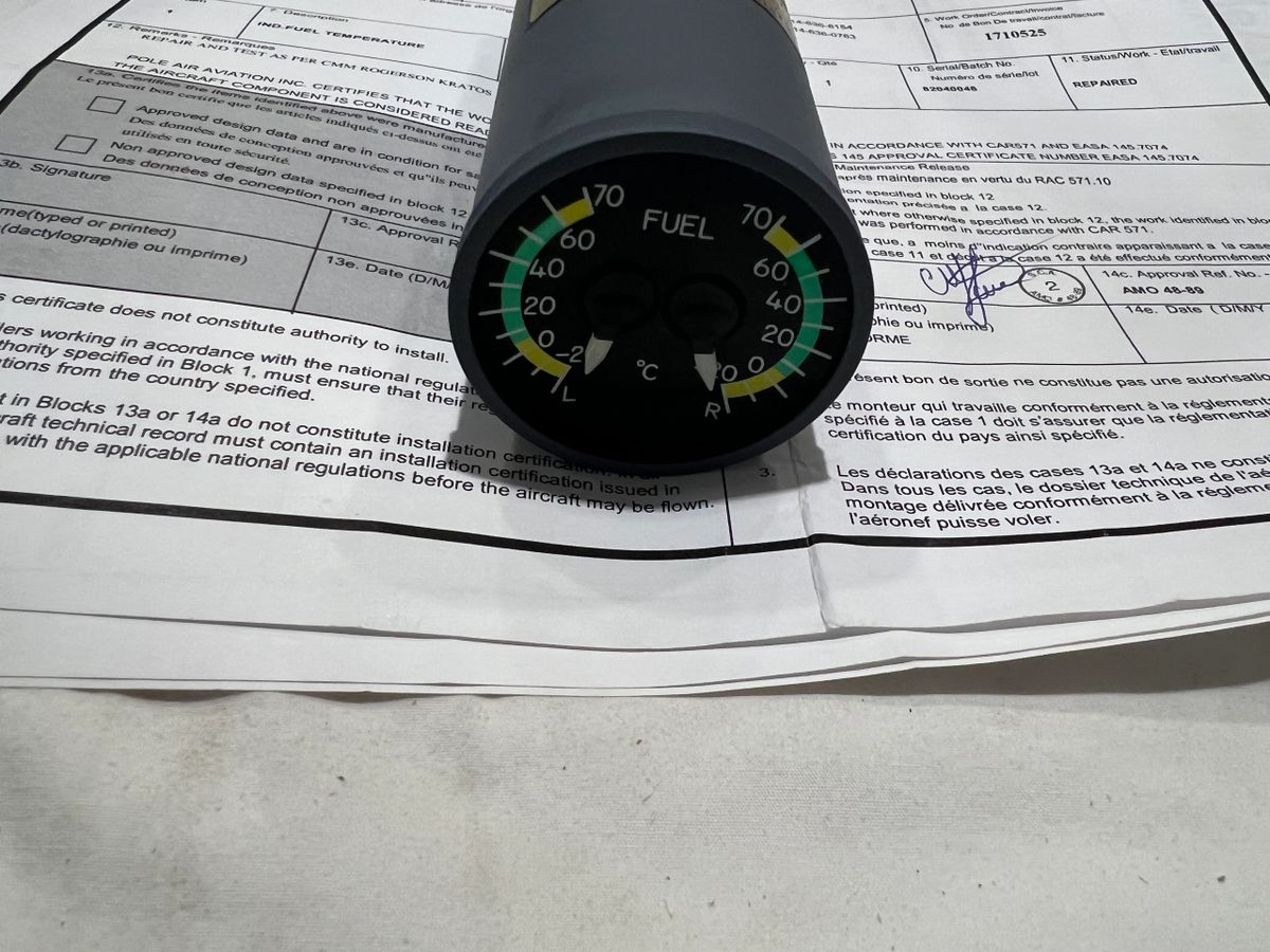 600-50919-11 Indicator fuel temp repaired with Transport Canada Form ...