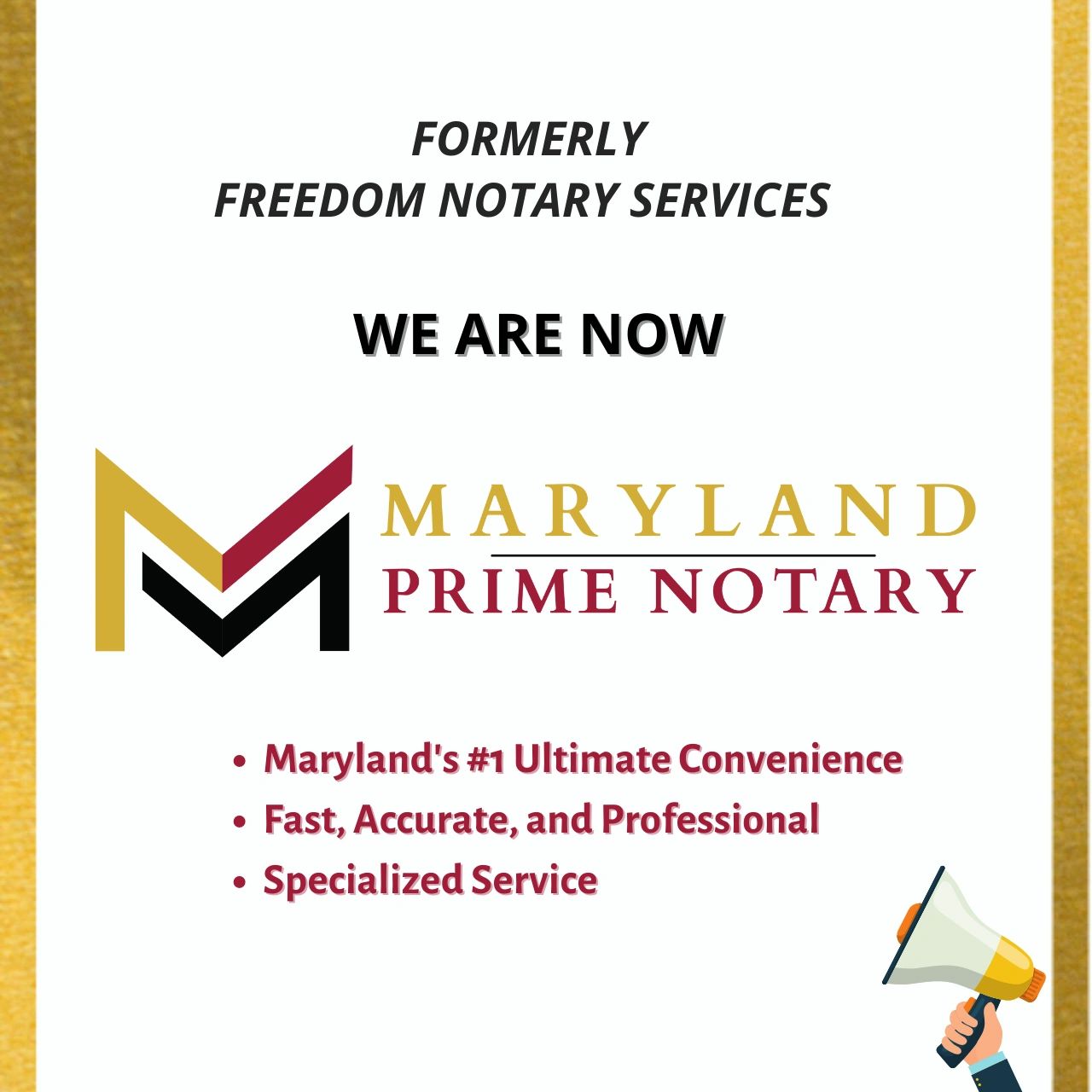 We are now Maryland Prime Notary!