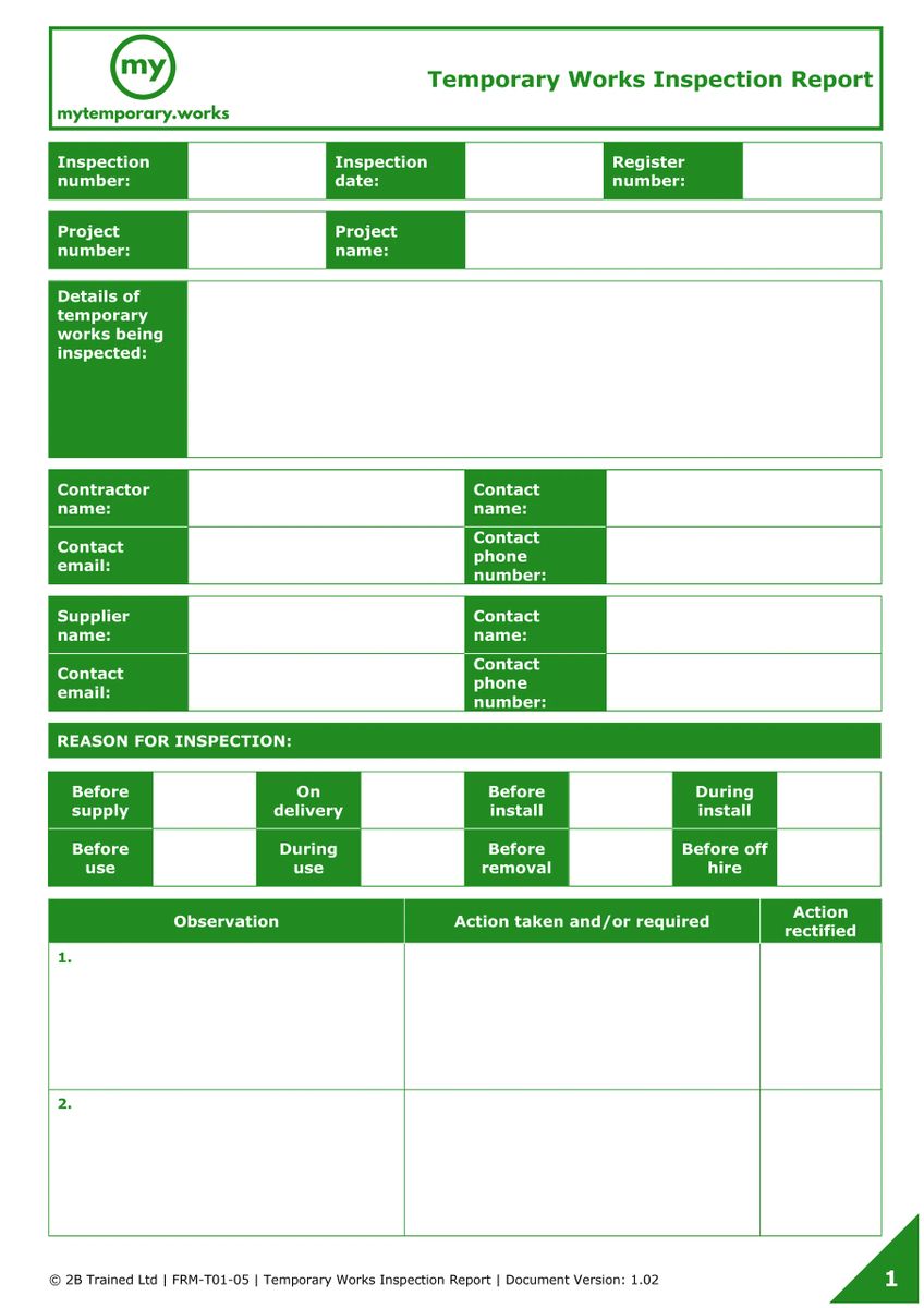 Temporary Works Inspection Report