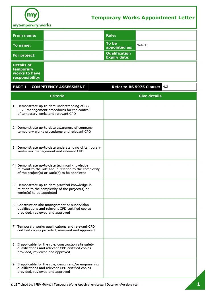 Temporary Works Appointment Letter