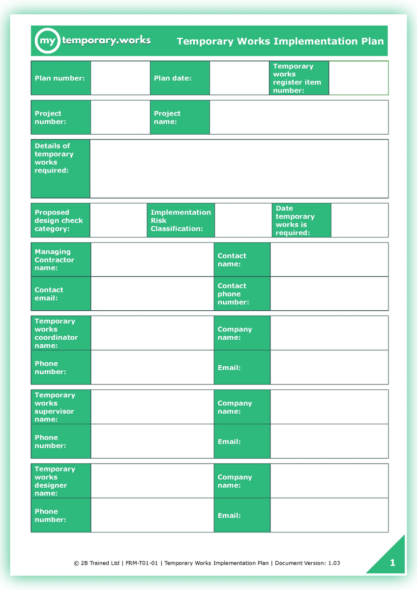Temporary Works Implementation Plan