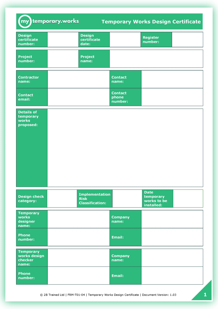 Temporary Works Design Certificate