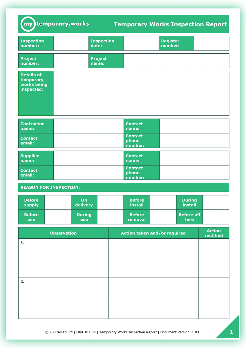 Temporary Works Inspection Report