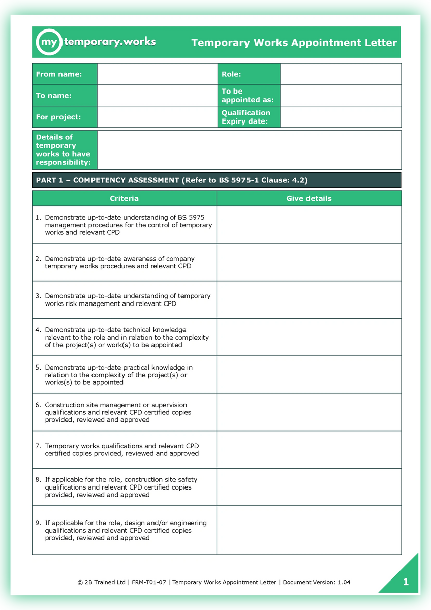 Temporary Works Appointment Letter
