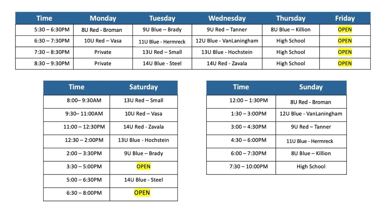 Indoor Impact Schedule