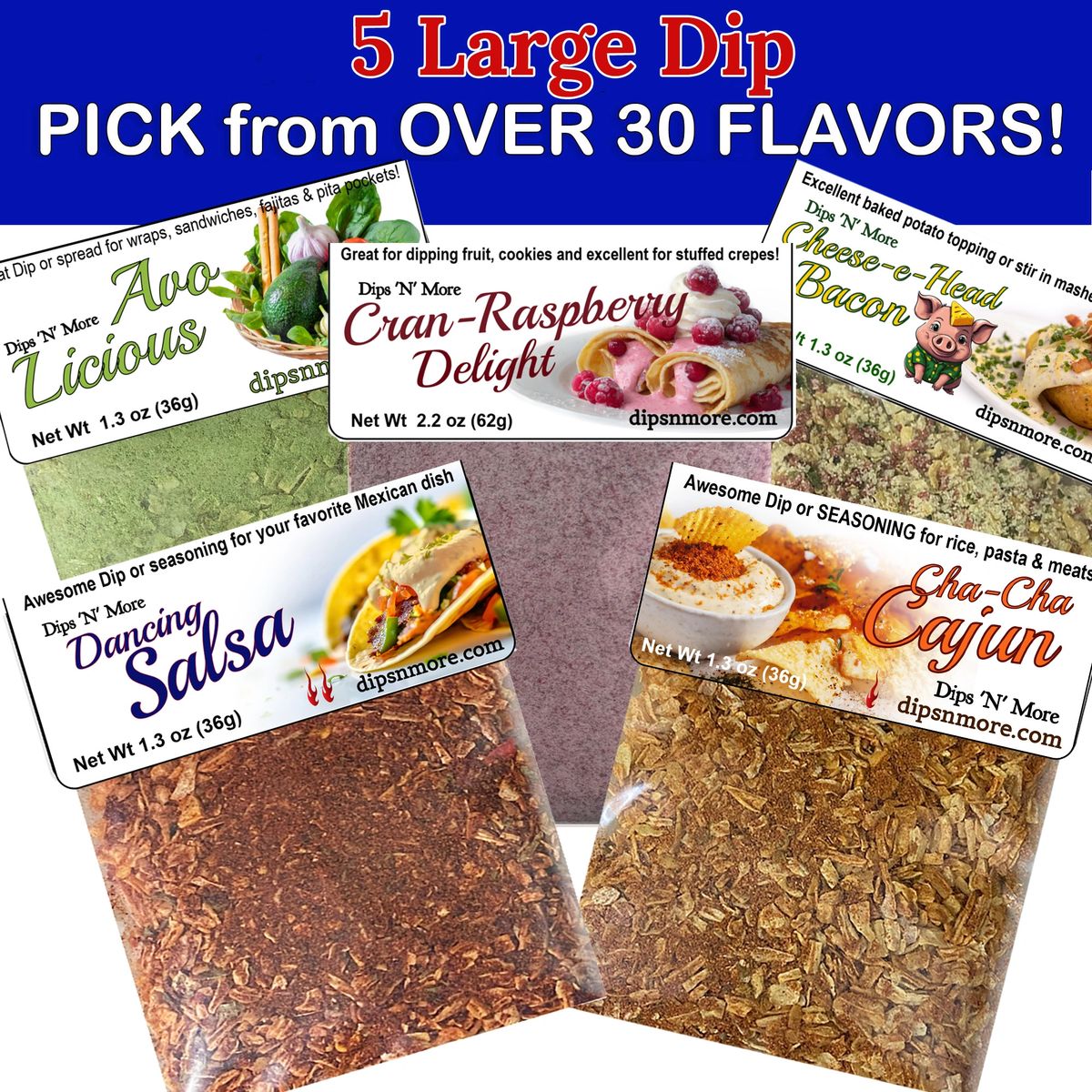 SALE 5 Large Gourmet Dip Mixes, You Pick Flavors, Fruit Dip, Sweet Dip ...