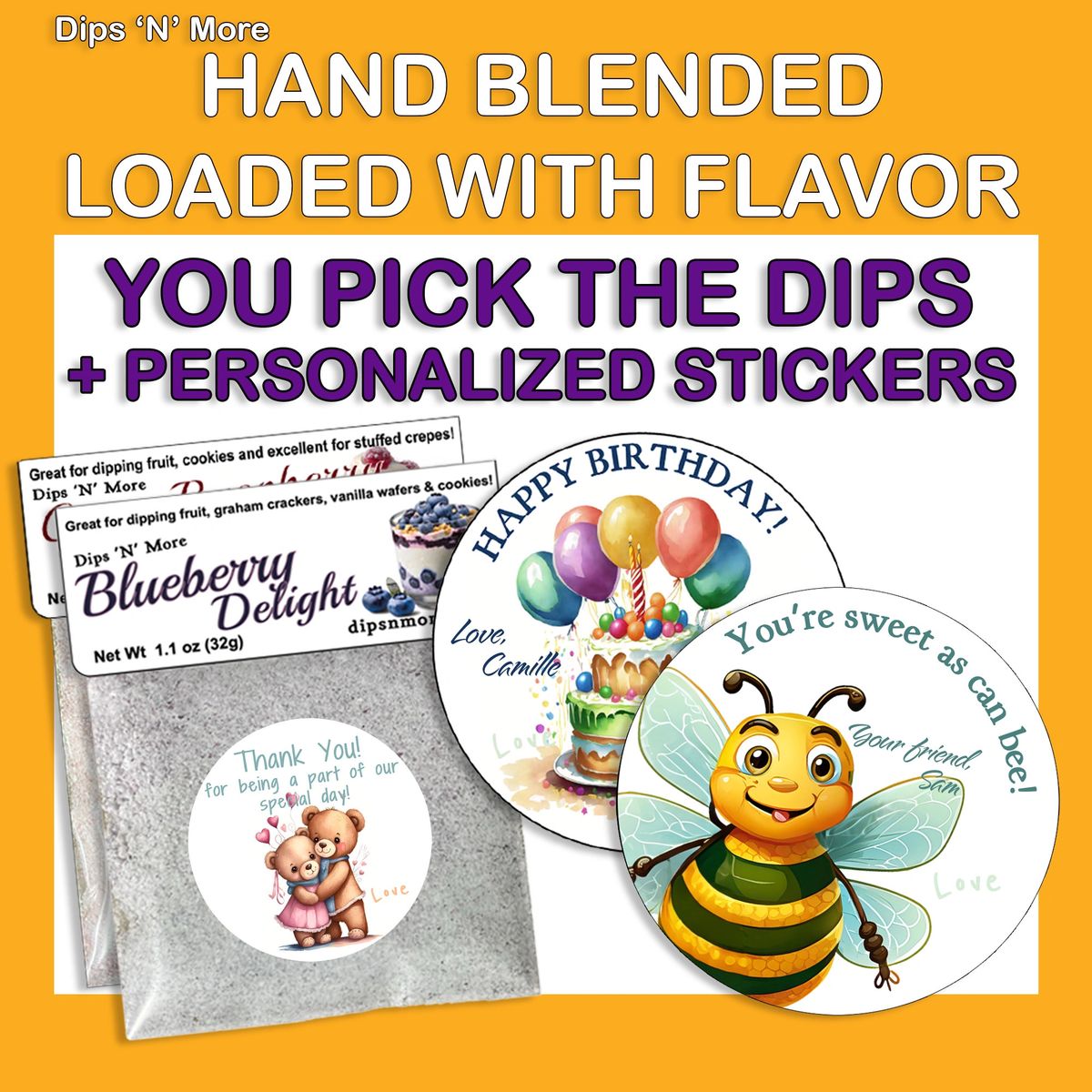 Gift Set of Dip Mixes & Stickers, You Pick Flavors & Stickers