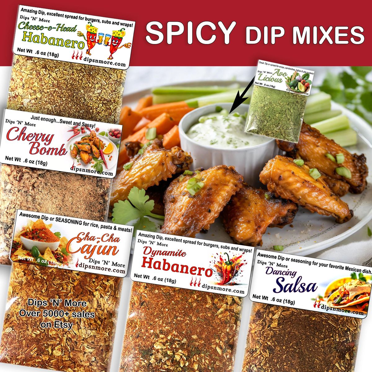 10 Spicy Dip Mixes, Small pkgs Seasoning Blends, Party Dip Mixes, spices