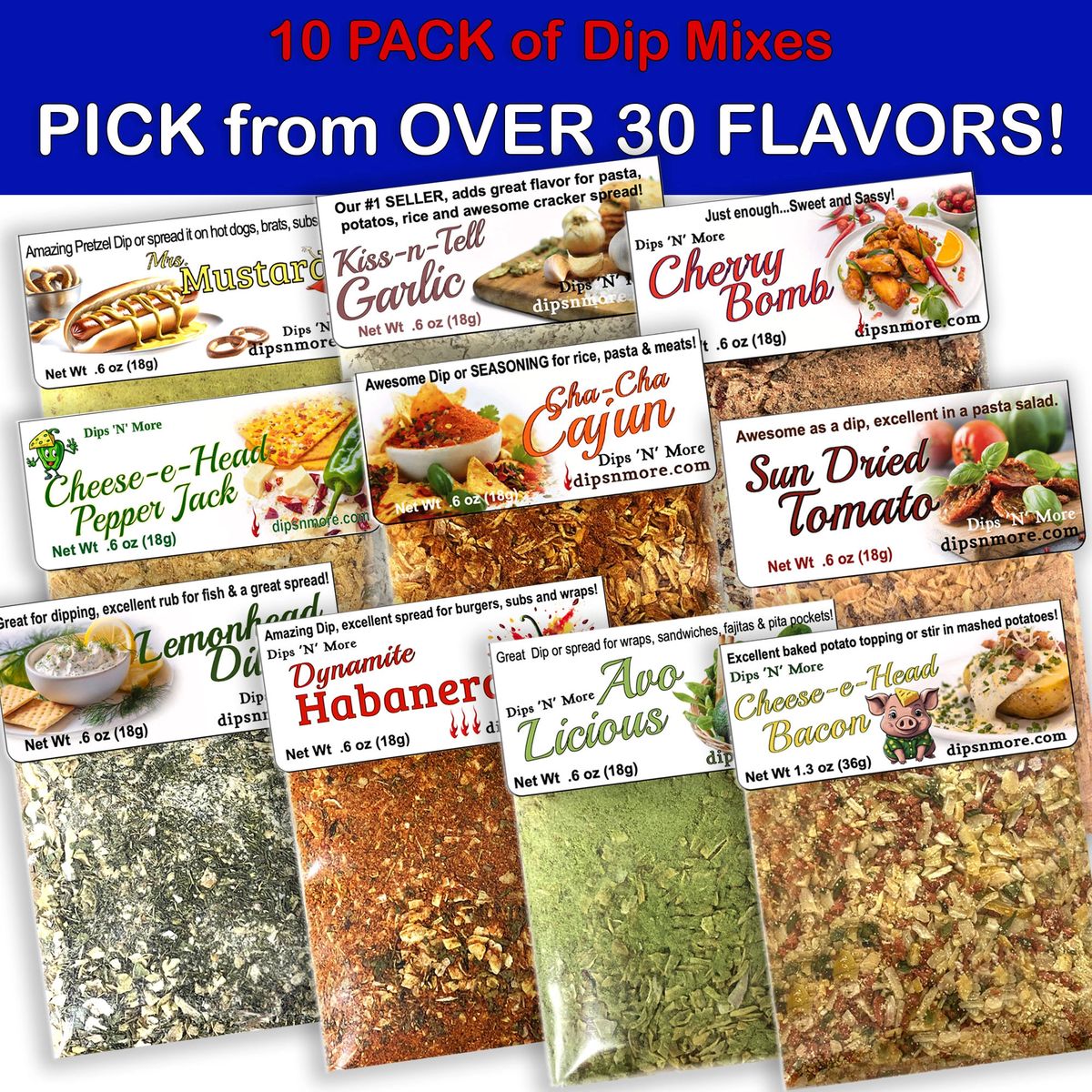 10 Gourmet Dip Mixes, Small pkgs Seasoning Blends, Fruit Dip, Sweet Dip ...