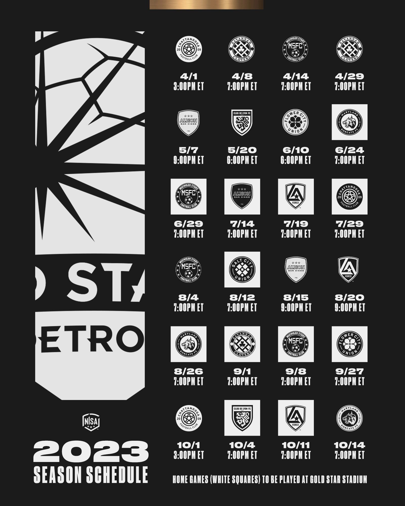Gold Star FC Detroit announces schedule for inaugural season