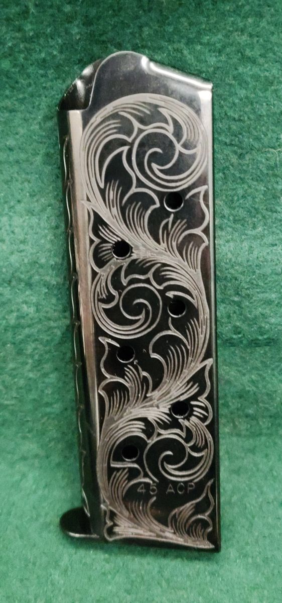 Colt 1911 Magazine .45 Blued w/ Custom Engraved Scroll Design