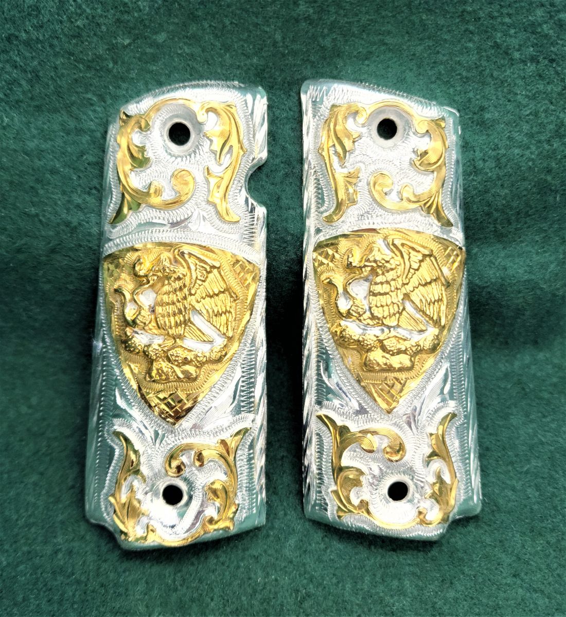 1911 Grips Silver Plated w/ 24K Gold Plated Mexican Eagle, Shield ...