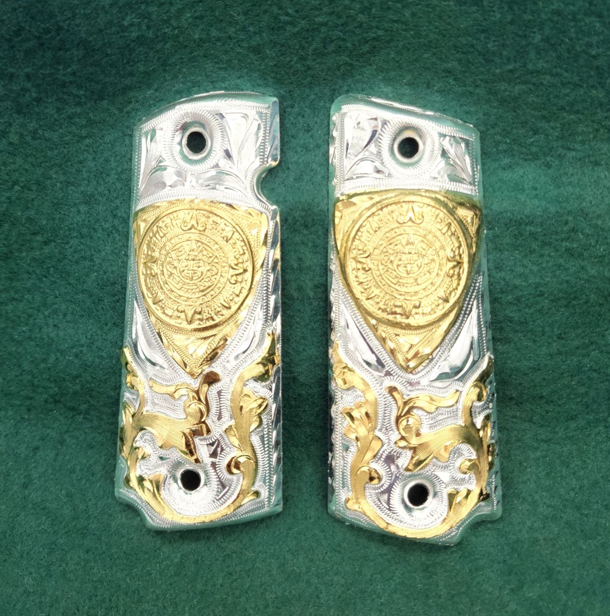 1911 Silver Plated Grips w/ 24K Gold Plated Aztec, Inverted Pyramid ...