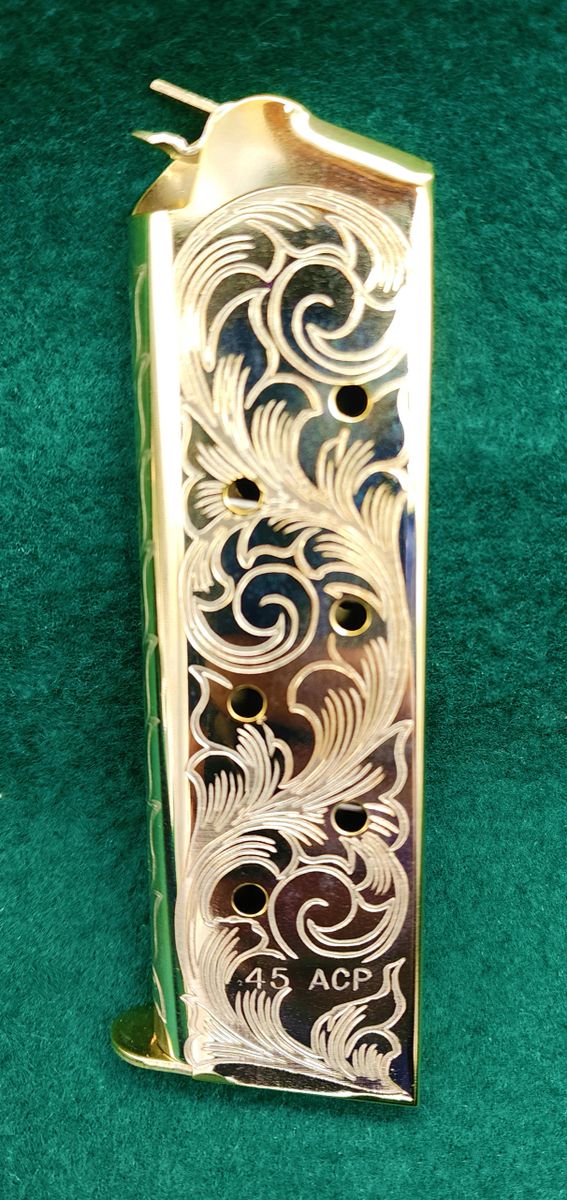 Colt 1911 Magazine .45 24K Gold Plated w/ Custom Engraved Scroll Design