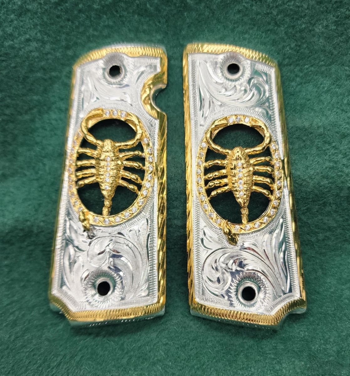 1911 Silver Plated Grips w/ Custom 24K Gold Plated White Diamond ...
