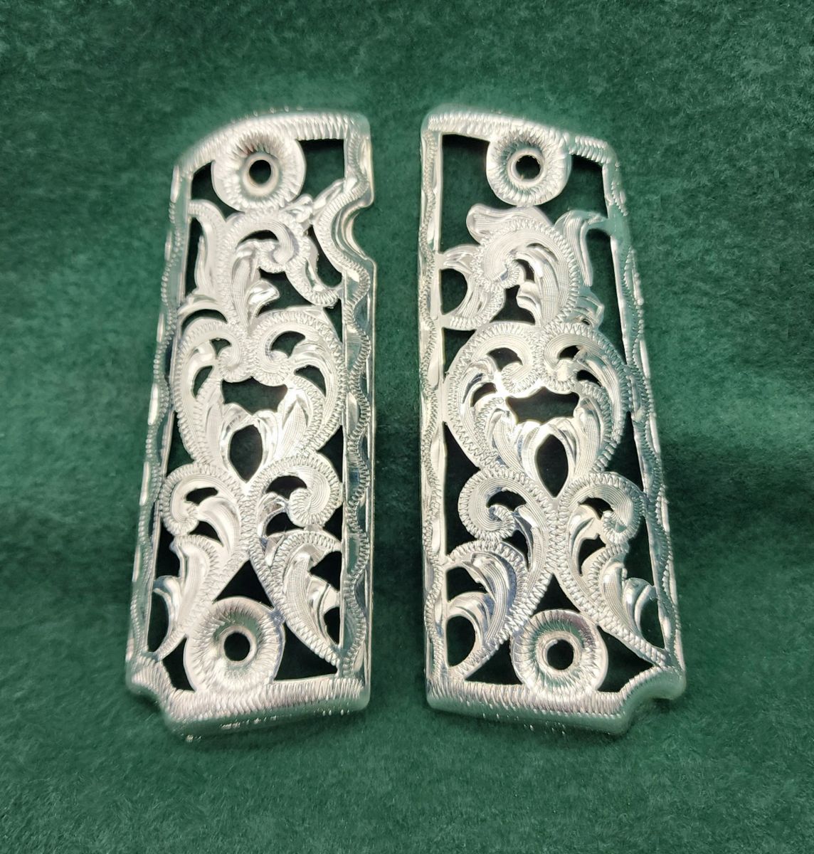 1911 Grips Hand Made Silver Plated Scroll Cut Outs w/ Swirly Border ...