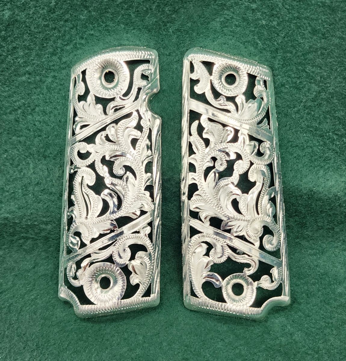 1911 Grips Hand Made Silver Plated Scroll Tri Cut Outs 38 Super .38 ...