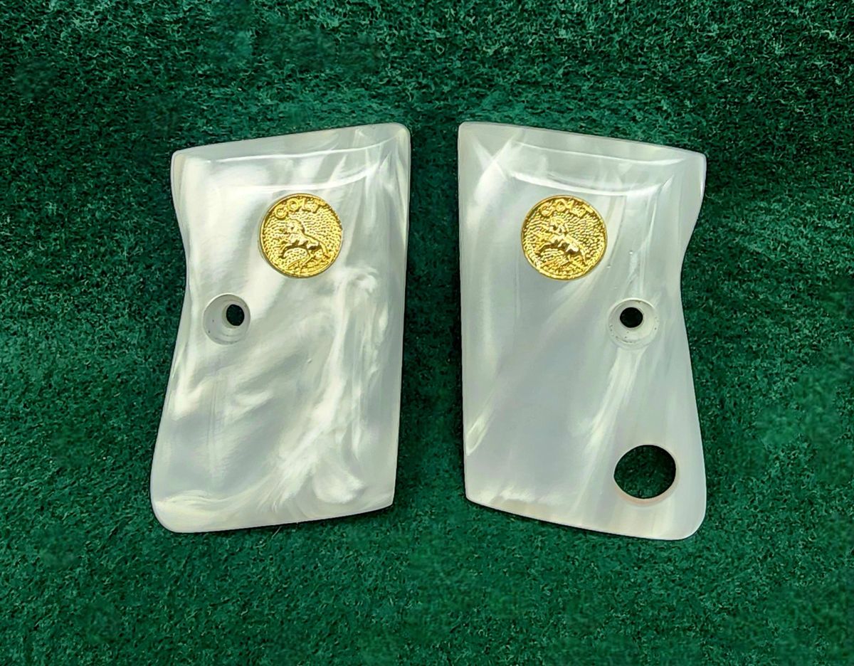 Colt JR Faux Pearl White Grips w/ Colt Gold Medallion 38 Super .38/ .45