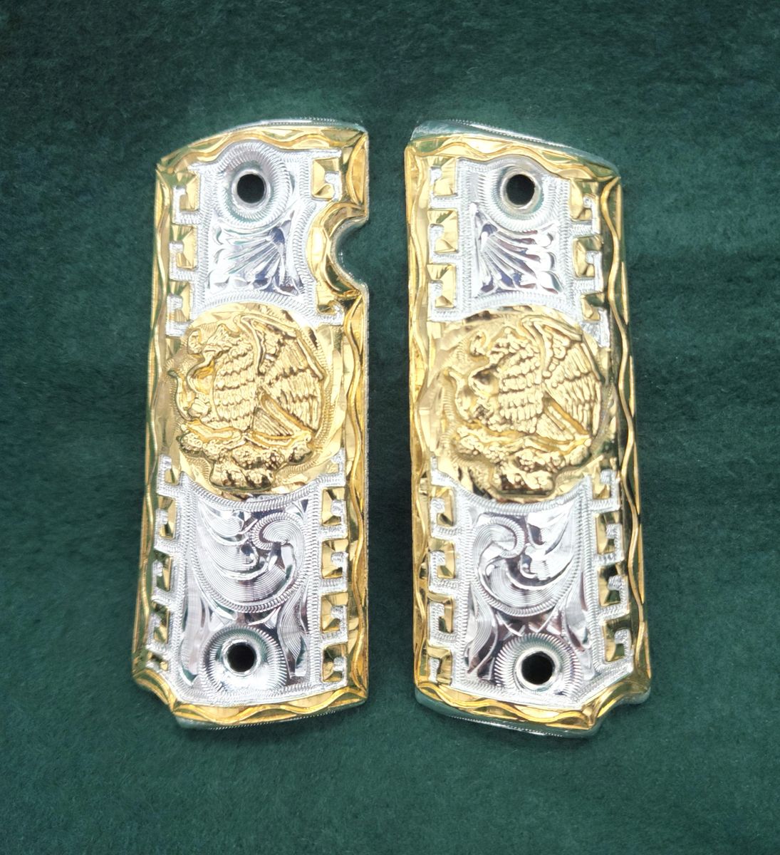 1911 Silver Plated Grips w/ 24K Gold Plated Mexican Eagle and Versace ...