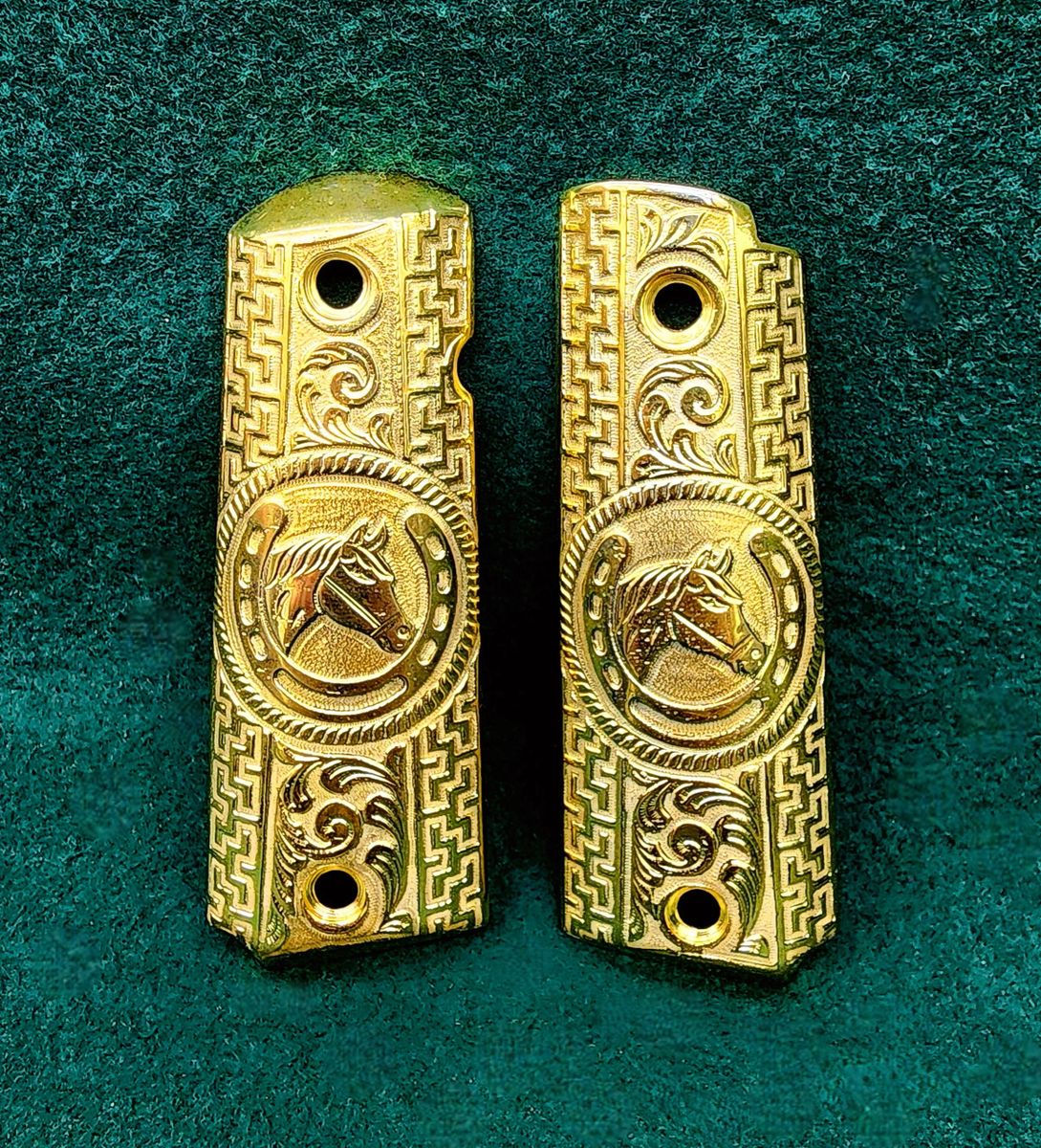 1911 24K Gold Plated Grips w/ Custom Pony, Scroll, and Versace Style ...