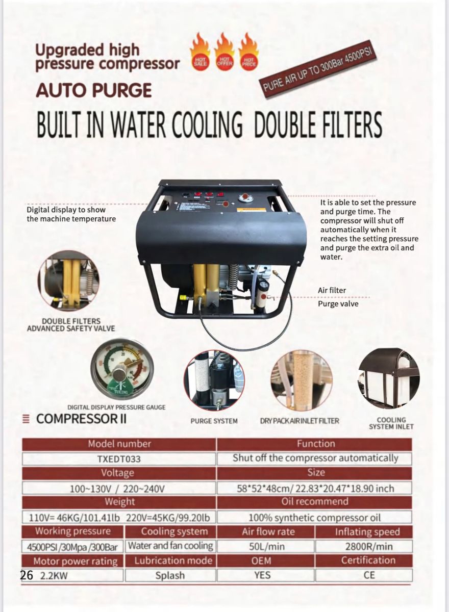4500 psi compressor dual filter auto purge and shutoff