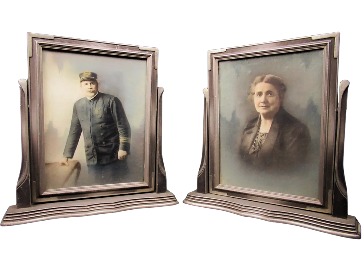 1930s Art Deco Wooden Swivel Frames & Colorized Photos