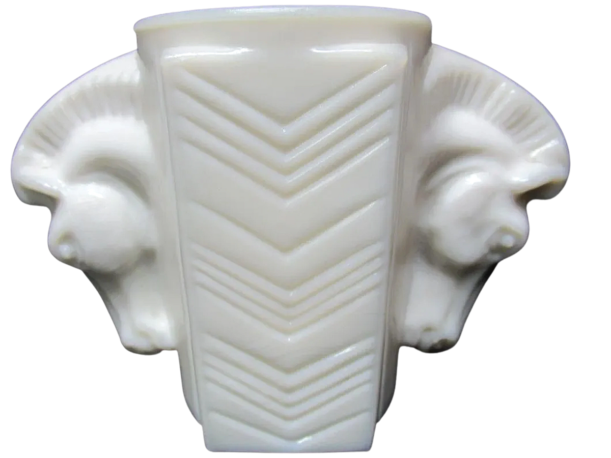 1930s Art Deco MacBeth Evans Monax Glass Double Horse Head Shaving Cup