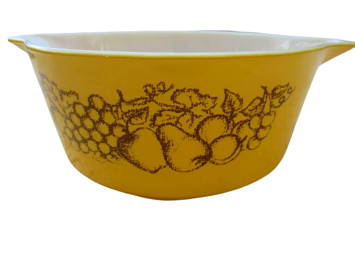1970s Pyrex Glass # 475-B Old Orchard 2 1/2 Quart Casserole Bowl