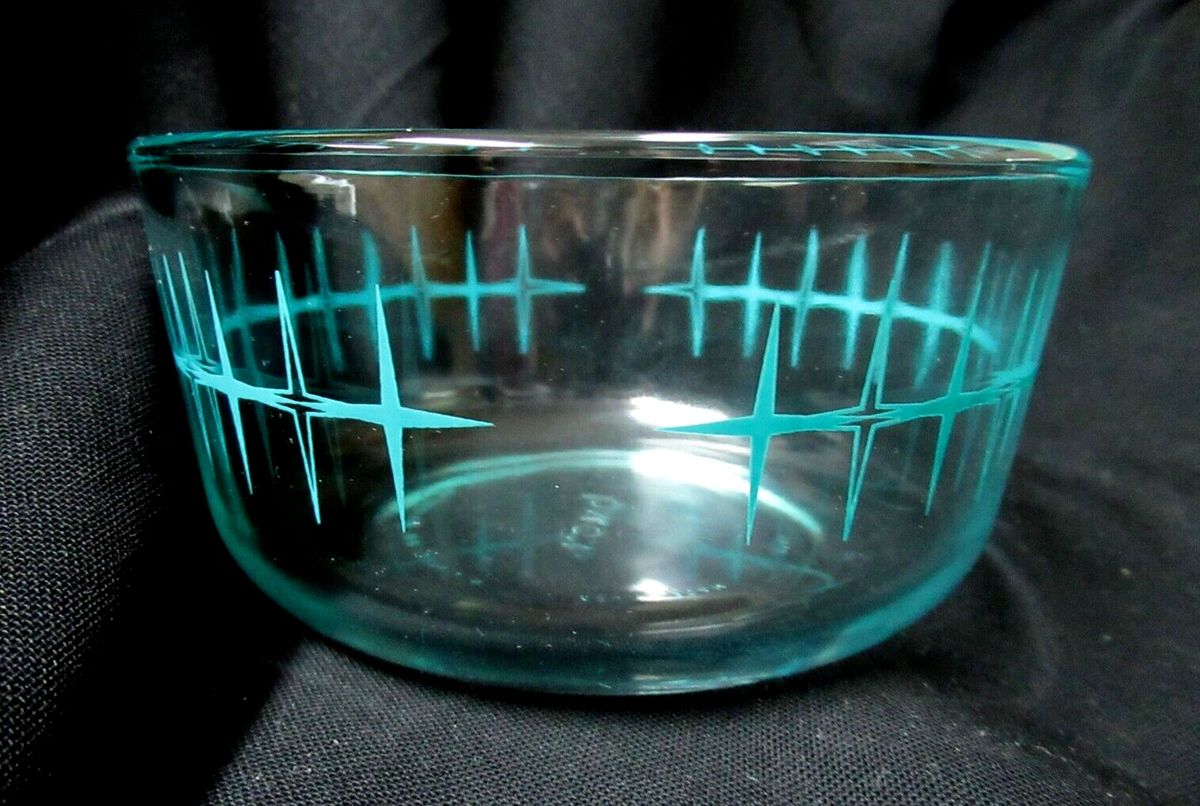Pyrex Glass Aquamarine Atomic Star 1 Quart Bowl