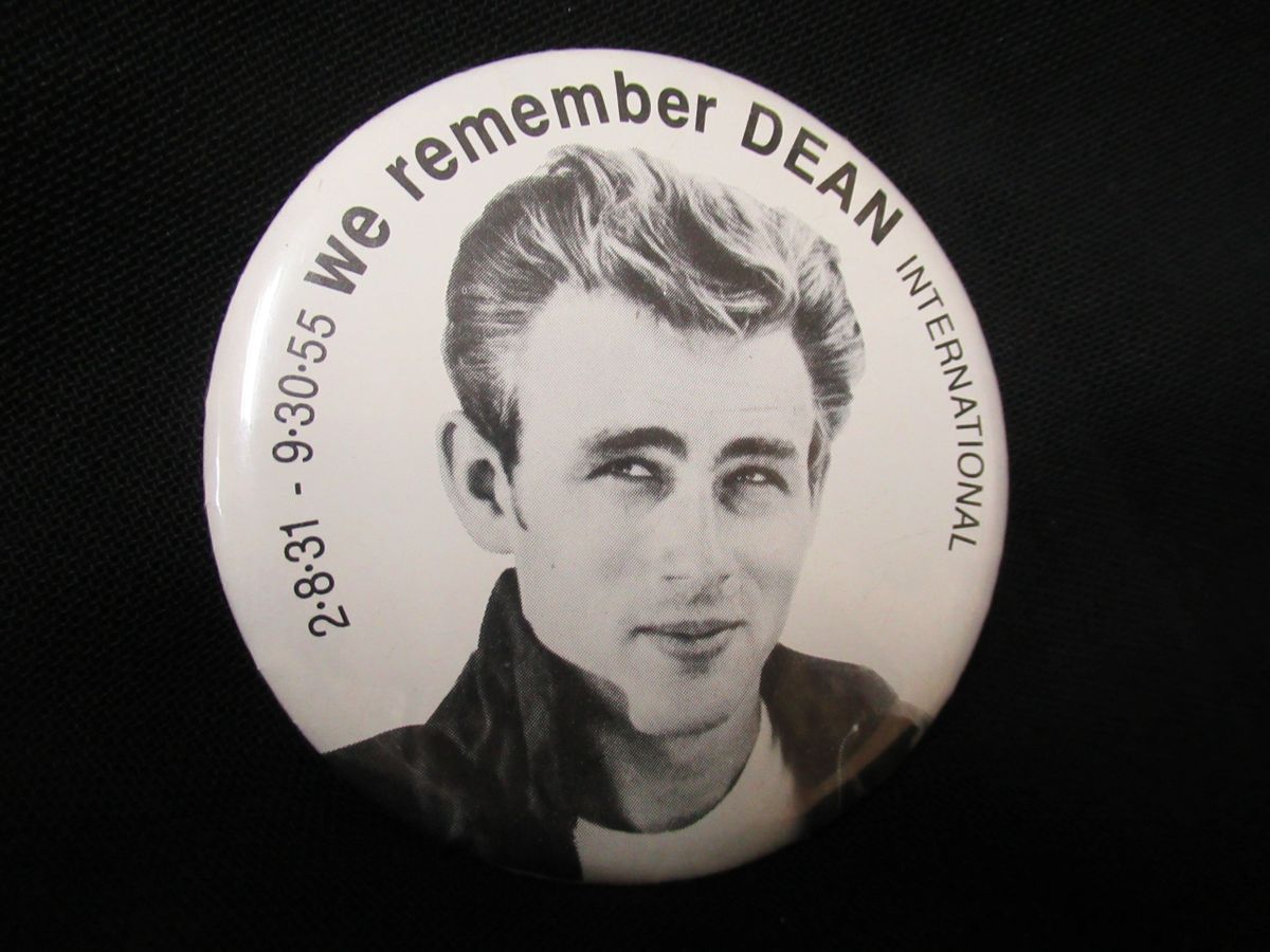 Vintage James Dean 3" Pinback Button WE REMEMBER DEAN INTERNATIONAL