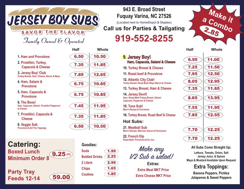 Menu | Jersey Boy Subs
