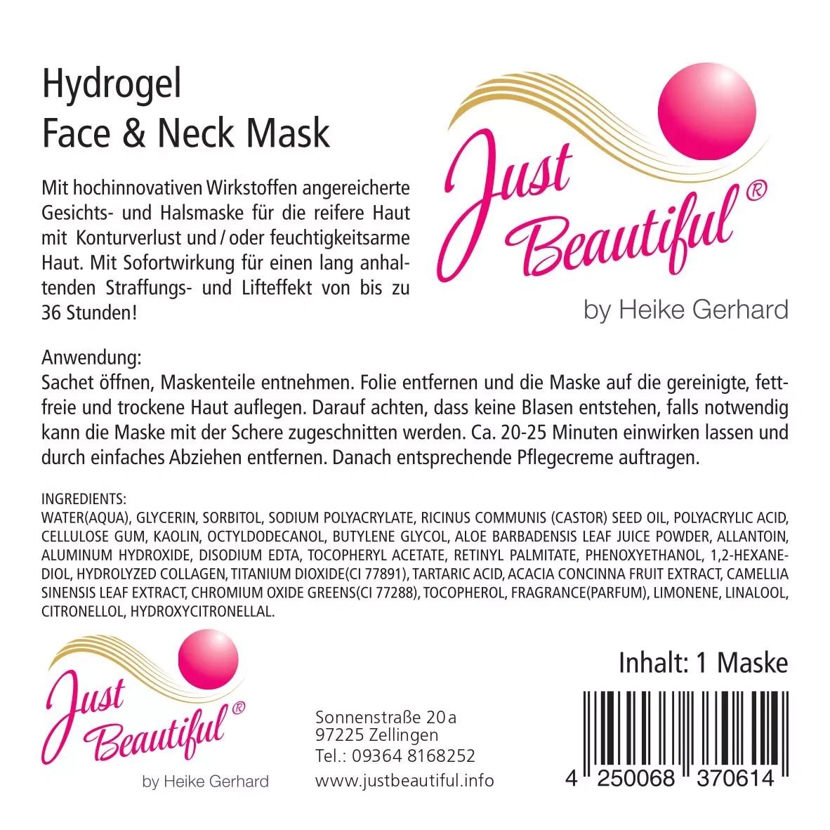 Just Beautiful ® Hydrogel Face and Neck Mask