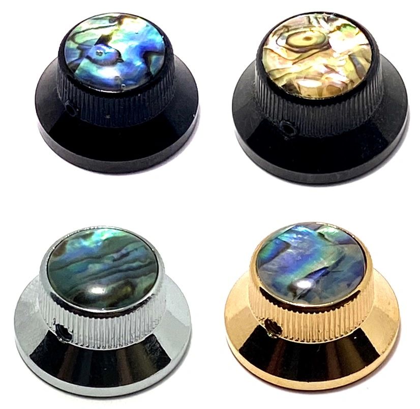 Metal Flat Top Knob, Tophat Set Screw Style w/ Abalone Inlay ~ Color Choice