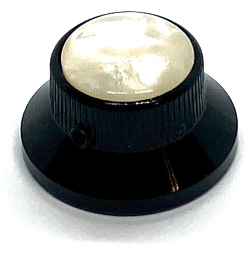 Metal Flat Top Knob, Tophat Set Screw Style ~ Black w/ Pearl Inlay