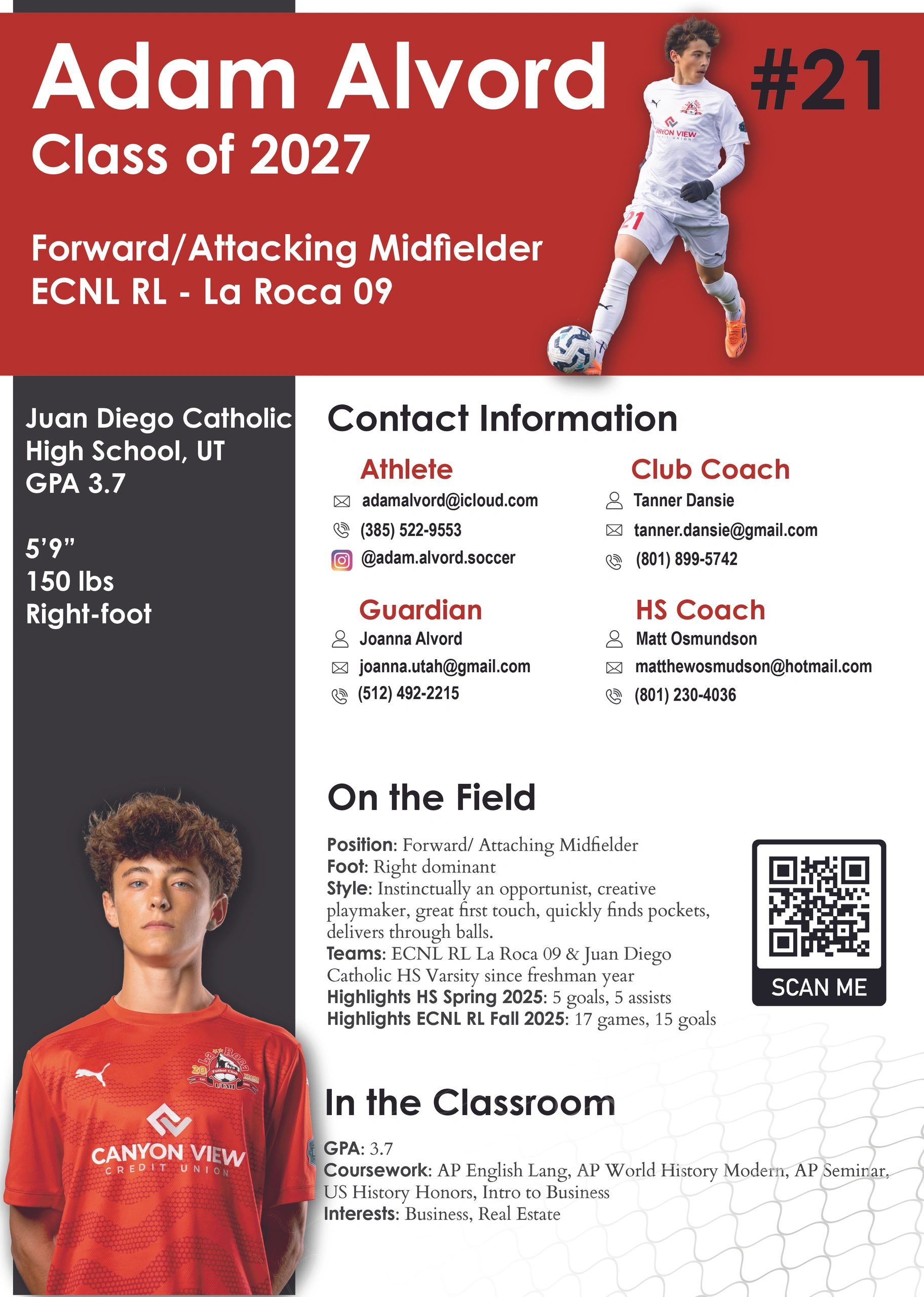 Adam Alvord Class of 2027 Soccer Forward Attacking Midfielder | College ...
